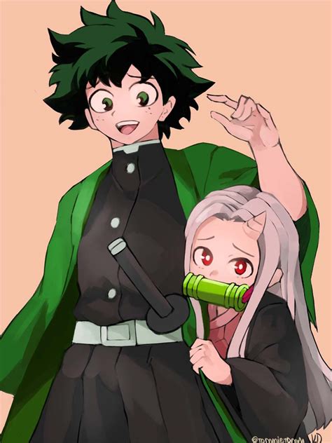 midoriya izuku kamado nezuko kamado tanjirou and eri boku no hero