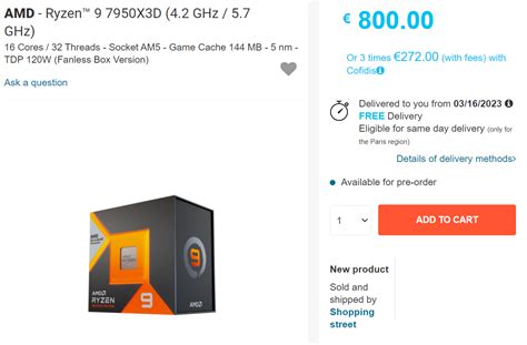 Ryzen 9 7950X3D Spotted for for Pre-Order in Europe