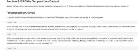 Solved Problem 3 Eu Cities Temperatures Dataset Given A Csv
