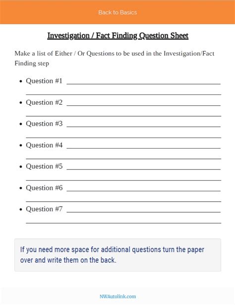 Back To Basics Work Sheet Investigation Fact Finding Nwautolink