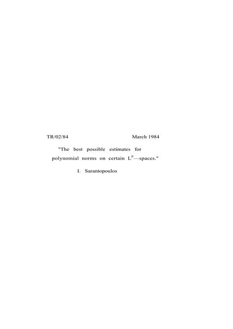 Pdf The Best Possible Estimates For Polynomial Norms On Certain Lp—spaces