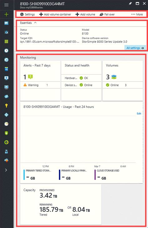 storsimple 디바이스 관리자 서비스에서 디바이스 요약 사용 microsoft learn