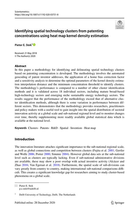 Pdf Identifying Spatial Technology Clusters From Patenting
