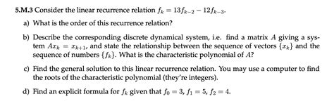 solved 5 m 3 consider the linear recurrence relation fk