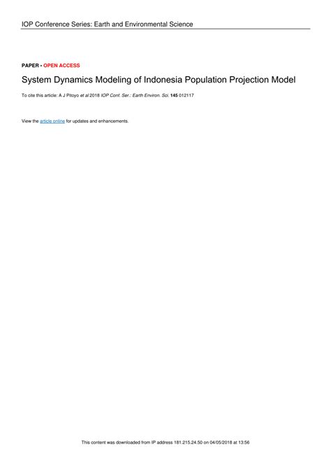 PDF System Dynamics Modeling Of Indonesia Population Projection Model