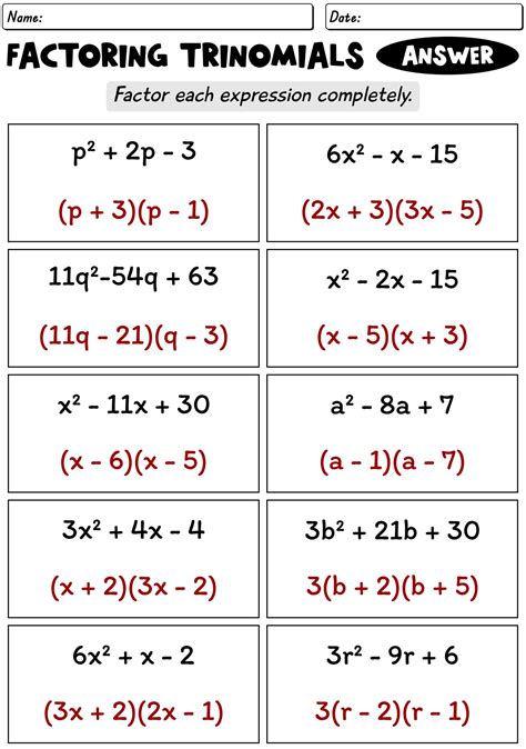 11 Factoring Perfect Square Trinomials Worksheet Free Pdf At