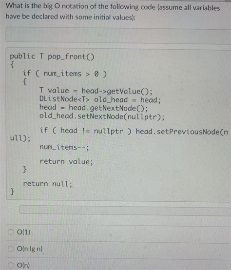 Solved Algorithm Analysis What Is The Big O Notation Time