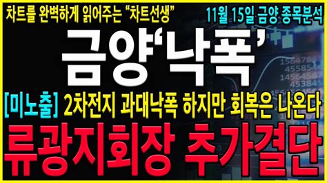 금양 주가 전망 긴급 2차전지 과대낙폭 지금 류광지회장의 추가결단이 필요한 시점 11월 25일 Msci 패시브 이탈 후 흐름이 굉장히 중요합니다 금양