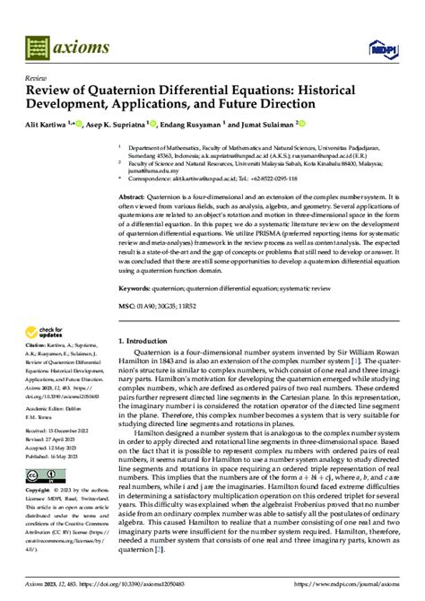 Pdf Review Of Quaternion Differential Equations Historical Development Applications And