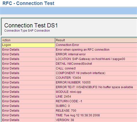 rfc error between two lancard with sap solution manager and development