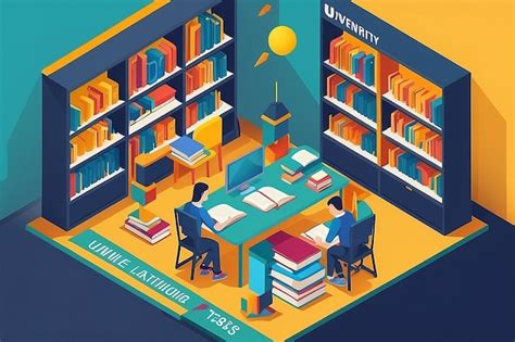 Online Education Isometric Flat Design The Concept Of Reading Books In The Library And In The
