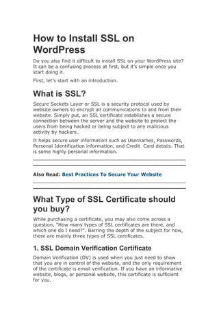 How To Install SSL On WordPress Pdf