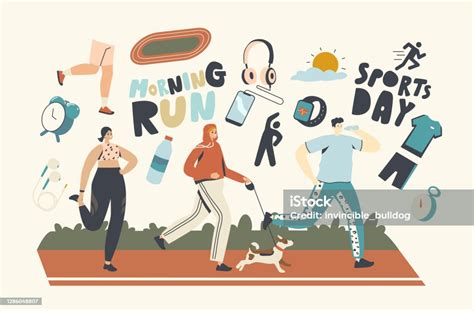 해피 캐릭터는 아침에 실행됩니다 스포츠 웨어와 운동화 에서 남성 또는 여성 공원에서 실행 여름 야외 스포츠 활동