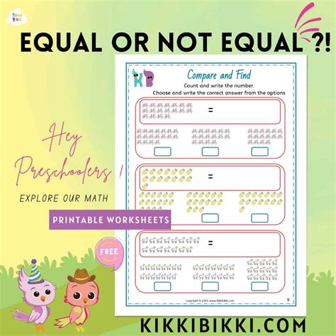 free math printable worksheets equal not equal group