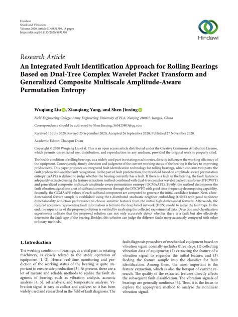 Pdf An Integrated Fault Identification Approach For Rolling Bearings Based On Dual Tree