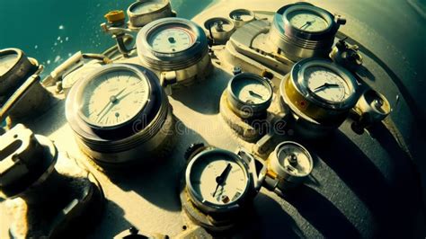 Submarine Control Panel Showing Pressure Gauges Underwater Stock Video