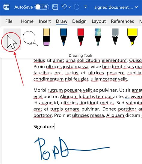 how to insert a signature in word documents and sign by hand