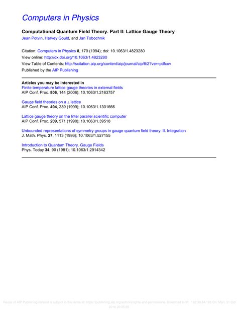 Pdf Computational Quantum Field Theory Part Ii Lattice Gauge Theory