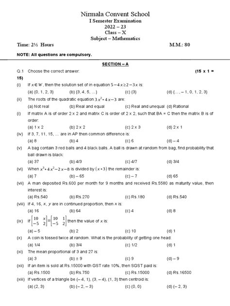mathematics class x solved pdf equations matrix mathematics