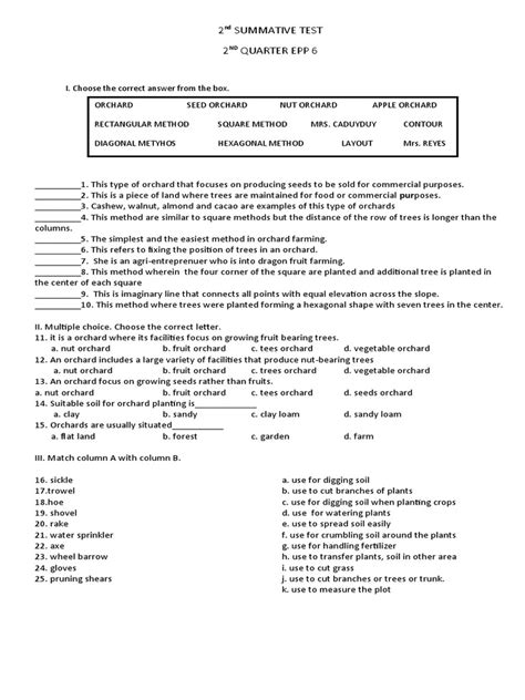 2nd summative test pdf orchard trees