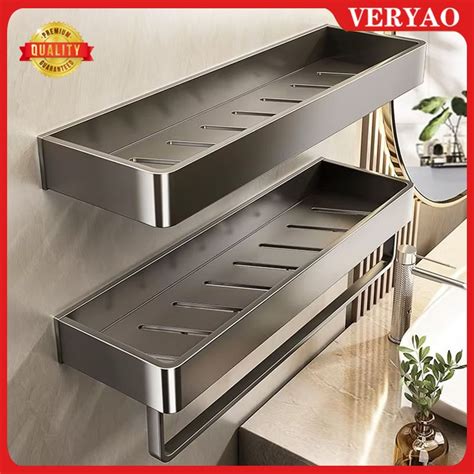 Jual Rak Kamar Mandi Aluminium Tempel Dinding Instalasi Bebas Bor Rak Kosmetik Bathroom Drain