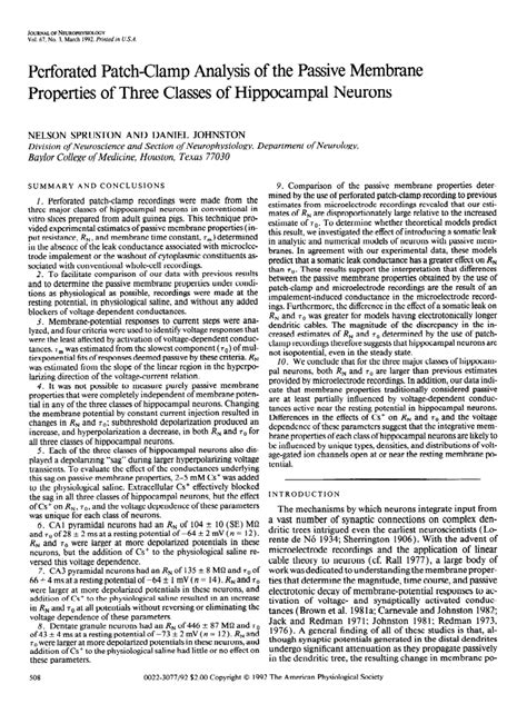 Pdf Perforated Patch Clamp Analysis Of The Passive Membrane