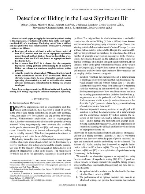 Pdf Detection Of Hiding In The Least Significant Bit