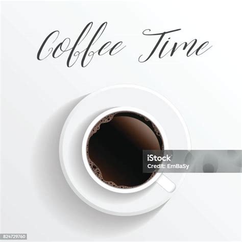 현실적인 상위 뷰 블랙 커피 컵과 접시 흰색 배경에 고립 일러스트 레이 션 0명에 대한 스톡 벡터 아트 및 기타 이미지 0명 가득 찬 그릇 Istock