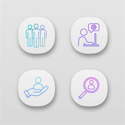 Business Management App Icons Set Team Technical Support Staff
