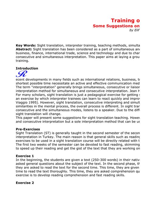 Pdf Training Of Interpreters Some Suggestions On Sight Translation