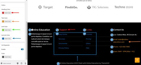 Footer Column Online Education Documentation