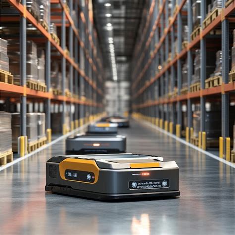 Automated Guided Vehicles Agvs Navigating A Warehouse Floor Premium Ai Generated Image