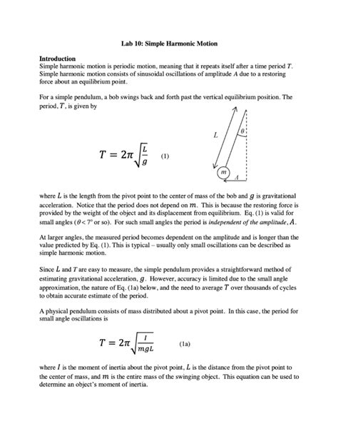 Solved Lab Simple Harmonic Motion Introduction Simple Chegg