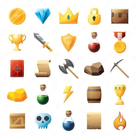 Game Ui Assets Set Gaming User Interface Icons Collection Stock Vector Illustration Of Gold
