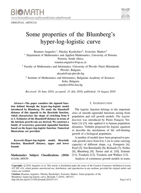 Pdf Some Properties Of The Blumbergs Hyper Log Logistic Curve