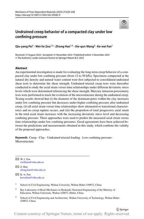 Undrained Creep Behavior Of A Compacted Clay Under Low Confining