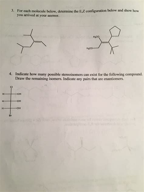 Solved 3) For each molecule below, determine E,Z | Chegg.com