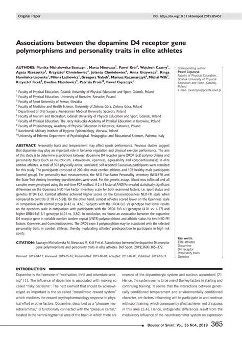 Pdf Associations Between The Dopamine D4 Receptor Gene Polymorphisms And Personality Traits In