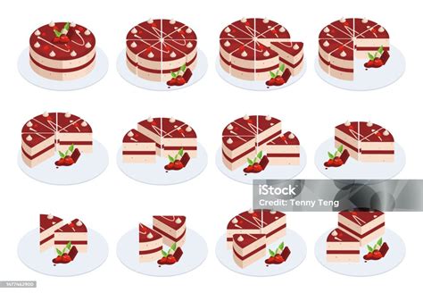 아이소메트릭 케이크 슬라이스 조각으로 자른 축제 케이크 패스트리 파이 다양한 부분 생일 케이크 생성자 3d 벡터 일러스트 세트 생일 케이크 부분으로 잘라 3차원 형태에 대한