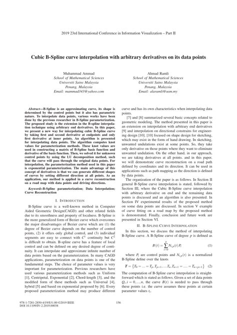 Pdf Cubic B Spline Curve Interpolation With Arbitrary Derivatives On