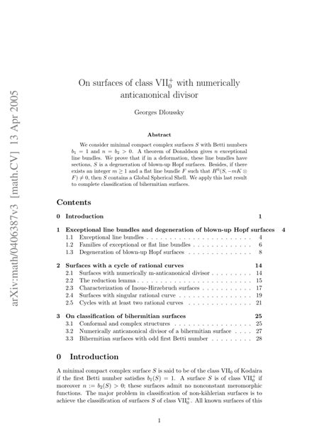 Pdf On Surfaces Of Class Vii 0 With Numerically Anticanonical Divisor
