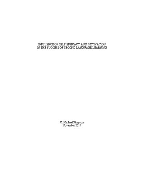 Pdf Influence Of Self Efficacy And Motivation In The Success Of Second Language Learning