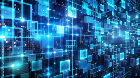 Distorted Neon Blue Grid Pattern With Fragmented Code And Pixelated Shapes Evoking A Sense Of