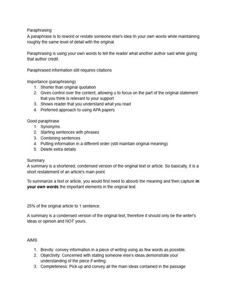 In Text Citation Paraphrasing Summarizing Pdf Human Communication