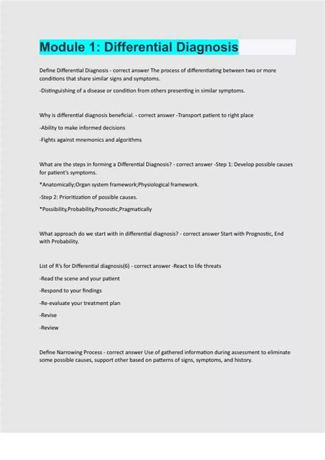 Module Differential Diagnosis Question And Answers Latest Update Differential Diagnosis