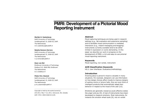 Pdf Pmri Development Of A Pictorial Mood Reporting Instrument