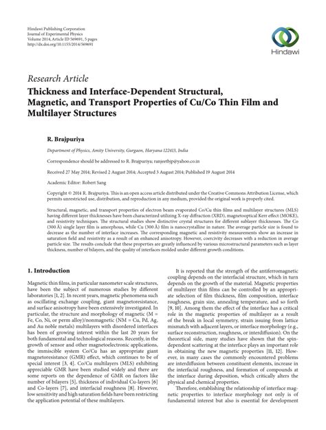 Pdf Thickness And Interface Dependent Structural Magnetic And