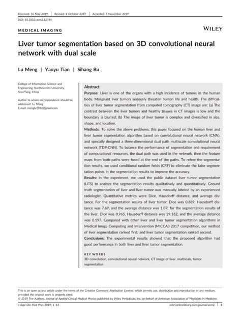 Pdf Liver Tumor Segmentation Based On 3d Convolutional Neural Network With Dual Scale