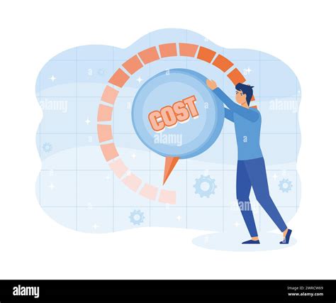 Cost Reduction Management Concept Businessman Hand Turn Cost Dial To Low Position Flat Vector