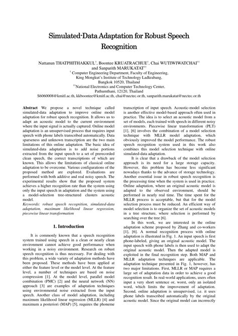 Pdf A Simulated Data Adaptation Technique For Robust Speech Recognition